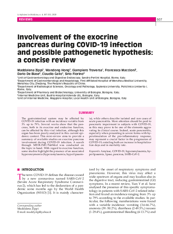 (PDF) Involvement of the exocrine pancreas during COVID-19 infection and possible pathogenetic ...