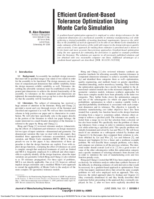 (PDF) Efficient Gradient-Based Tolerance Optimization Using Monte Carlo Simulation