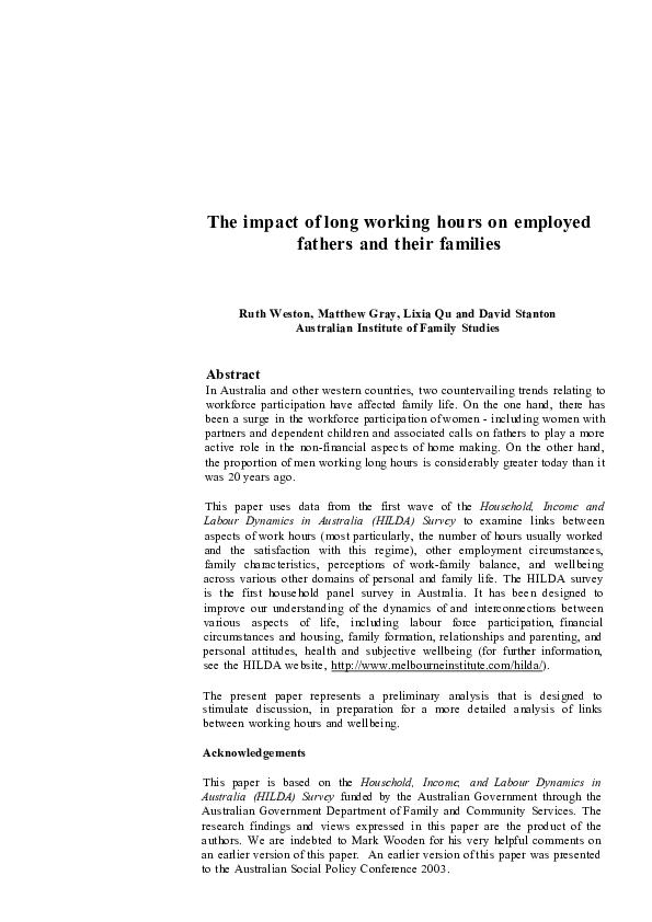 (PDF) The impact of long working hours on employed fathers and their ...