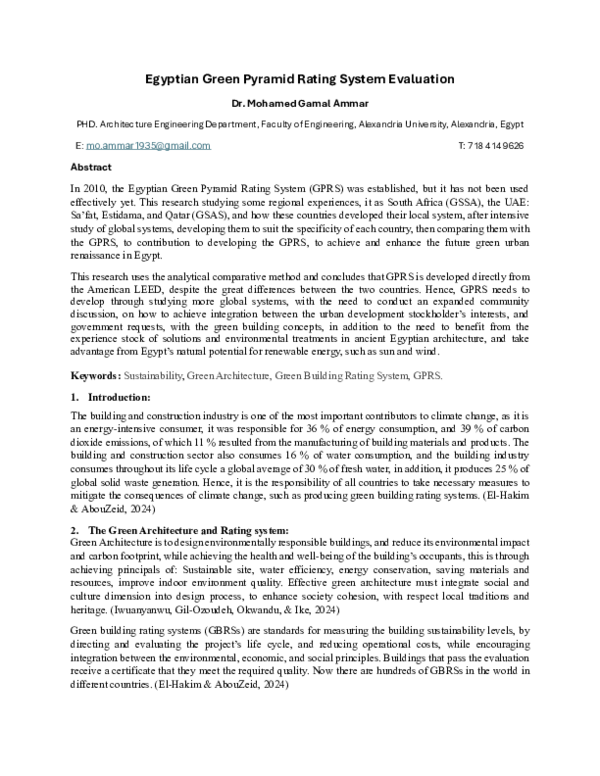 (PDF) Egyptian Green Pyramid Rating System Evaluation