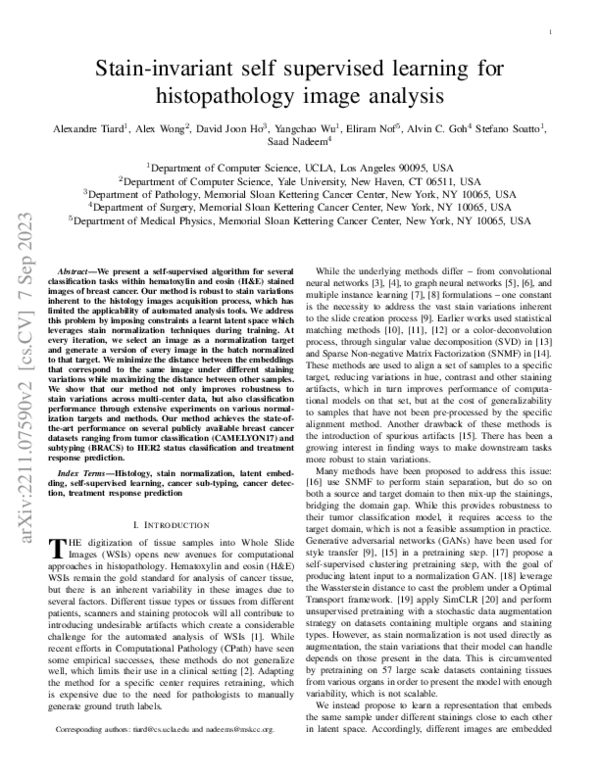 (PDF) Stain-invariant self supervised learning for histopathology image analysis