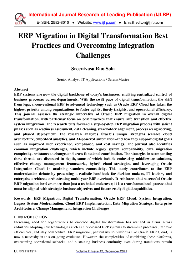 (PDF) ERP Migration in Digital Transformation Best Practices and Overcoming Integration Challenges
