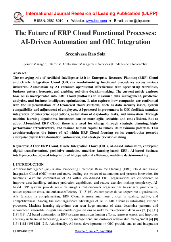 (PDF) The Future of ERP Cloud Functional Processes: AI-Driven Automation and OIC Integration
