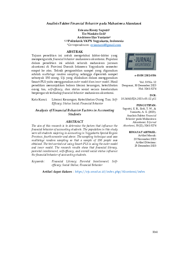 (PDF) Analisis Faktor Financial Behavior pada Mahasiswa Akuntansi