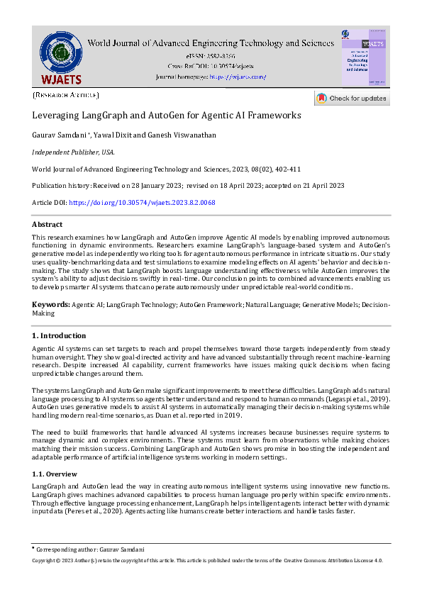 (PDF) Leveraging LangGraph and AutoGen for Agentic AI Frameworks