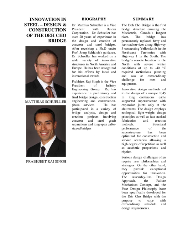 (PDF) Innovation in Steel – Design & Construction of the Deh Cho Bridge