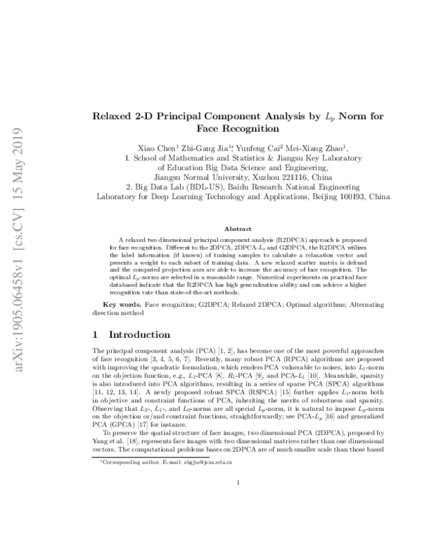(PDF) Relaxed 2-D Principal Component Analysis by Lp Norm for Face Recognition