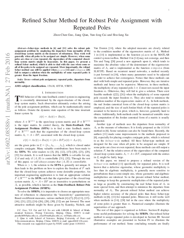 (PDF) Refined Schur Method for Robust Pole Assignment with Repeated Poles