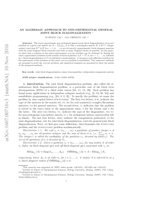 (PDF) An Algebraic Approach to Nonorthogonal General Joint Block Diagonalization