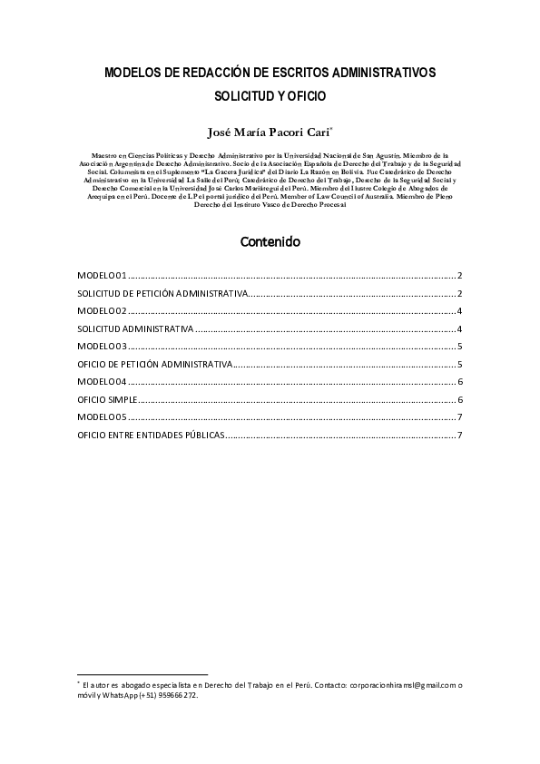 (PDF) MODELOS REDACCIÓN ESCRITOS ADMINISTRATIVOS - AUTOR JOSÉ MARÍA PACORI CARI