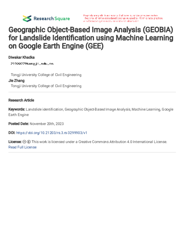 Pdf Geographic Object Based Image Analysis Geobia For Landslide
