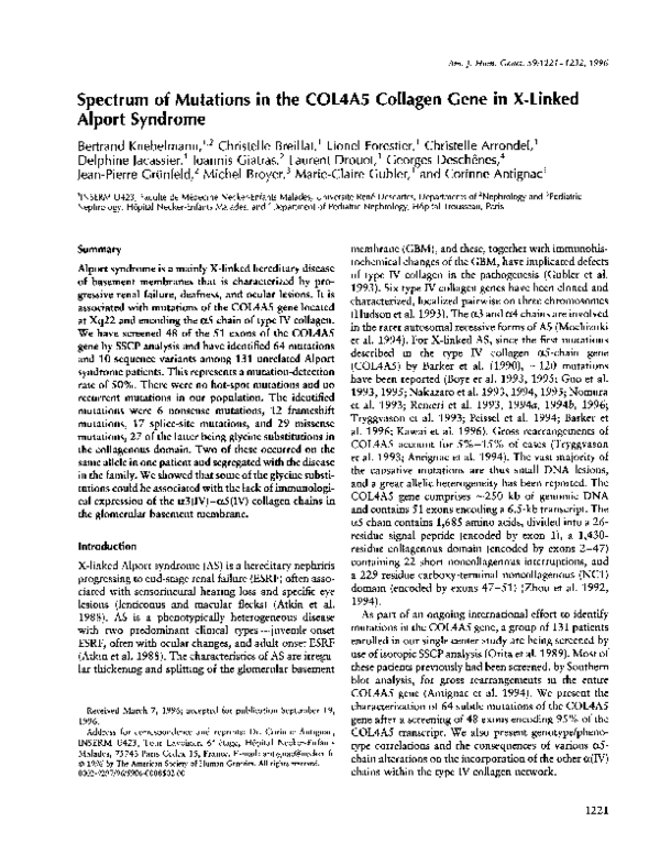 (PDF) Spectrum of mutations in the COL4A5 collagen gene in X-linked ...