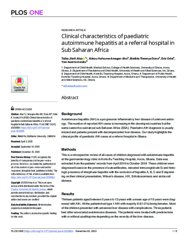 (PDF) Clinical characteristics of paediatric autoimmune hepatitis at a ...