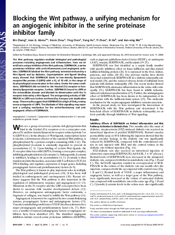 (PDF) Blocking the Wnt pathway, a unifying mechanism for an angiogenic ...