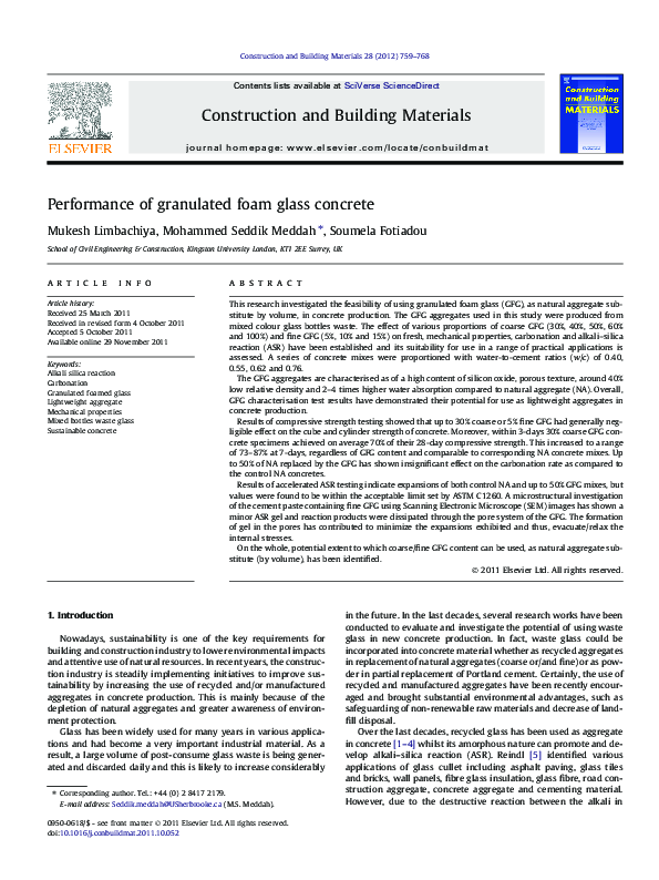 (PDF) Performance of granulated foam glass concrete