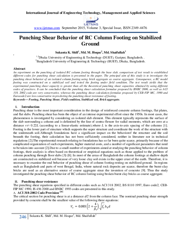 (PDF) Punching Shear Behavior of RC Column Footing on Stabilized Ground