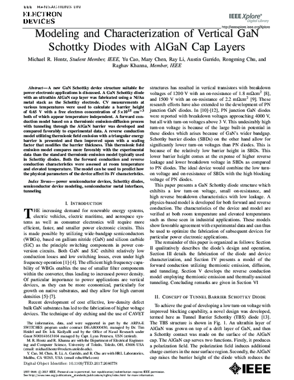 (PDF) Modeling and Characterization of Vertical GaN Schottky Diodes With AlGaN Cap Layers