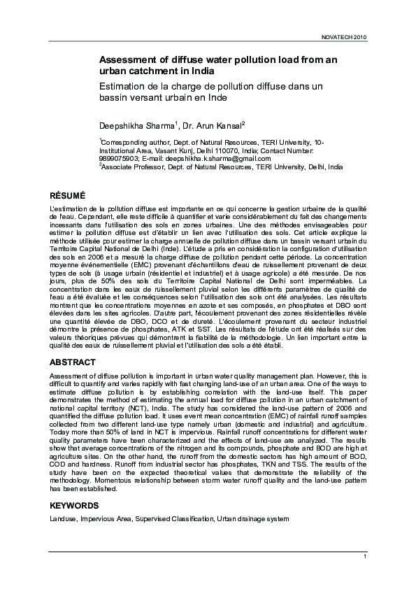 (PDF) Assessment of diffuse water pollution load from an urban ...