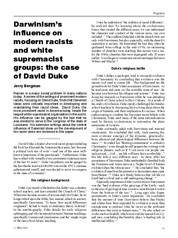 (PDF) Darwinism's influence on modern racists and white supremacist groups: the case of David Duke