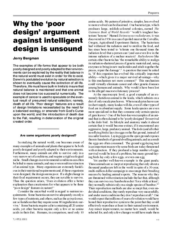 (PDF) Why the 'poor design' argument against intelligent design is unsound