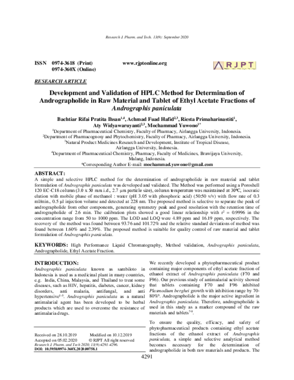 (PDF) Development and validation of hplc method for determination of ...