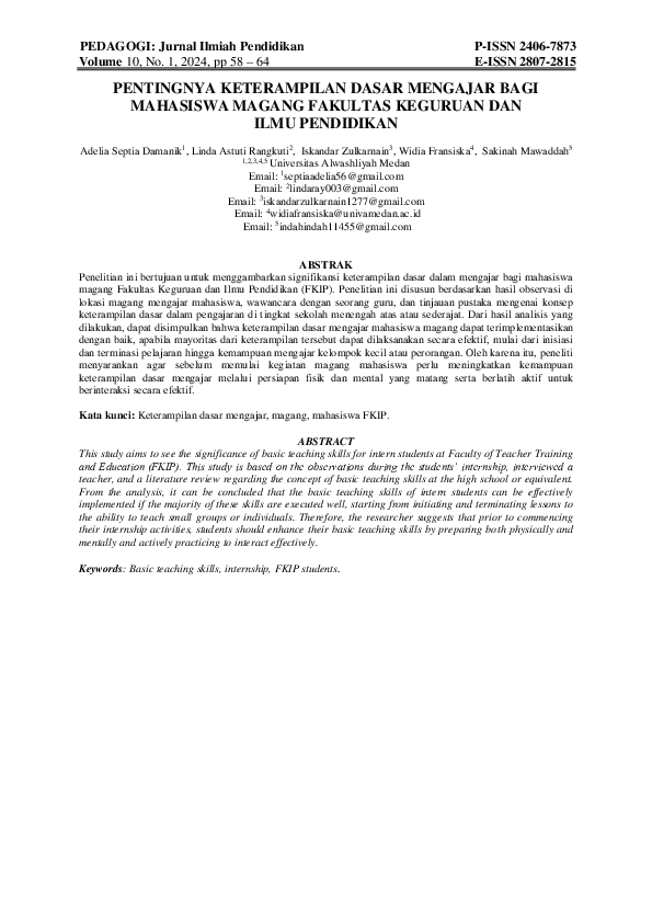 (PDF) Pentingnya Keterampilan Dasar Mengajar Bagi Mahasiswa Magang Fakultas Keguruan Dan Ilmu ...