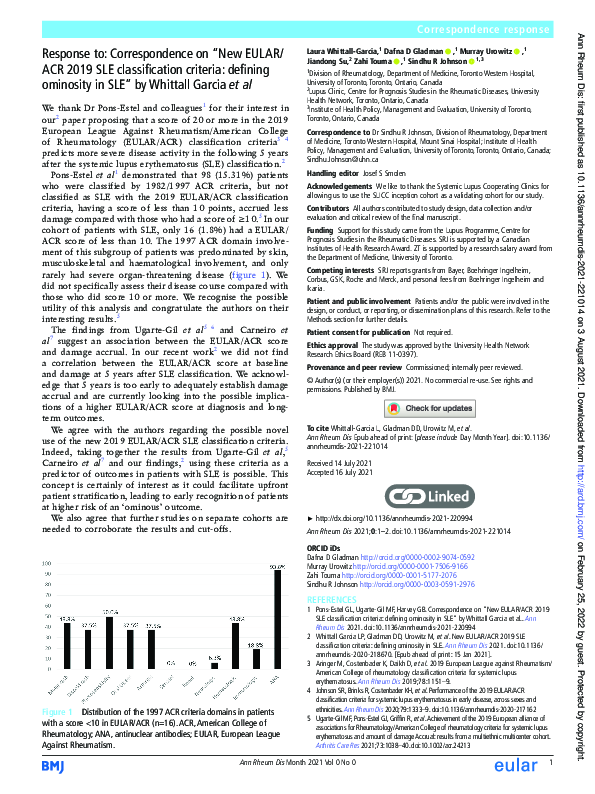 (PDF) Response to: Correspondence on “New EULAR/ACR 2019 SLE ...