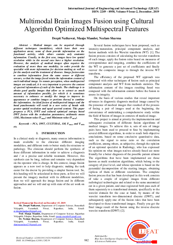 (PDF) Multimodal Brain Images Fusion using Cultural Algorithm Optimized Multispectral Features