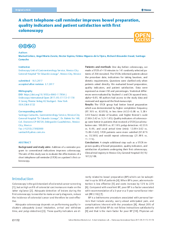 (PDF) A short telephone-call reminder improves bowel preparation ...