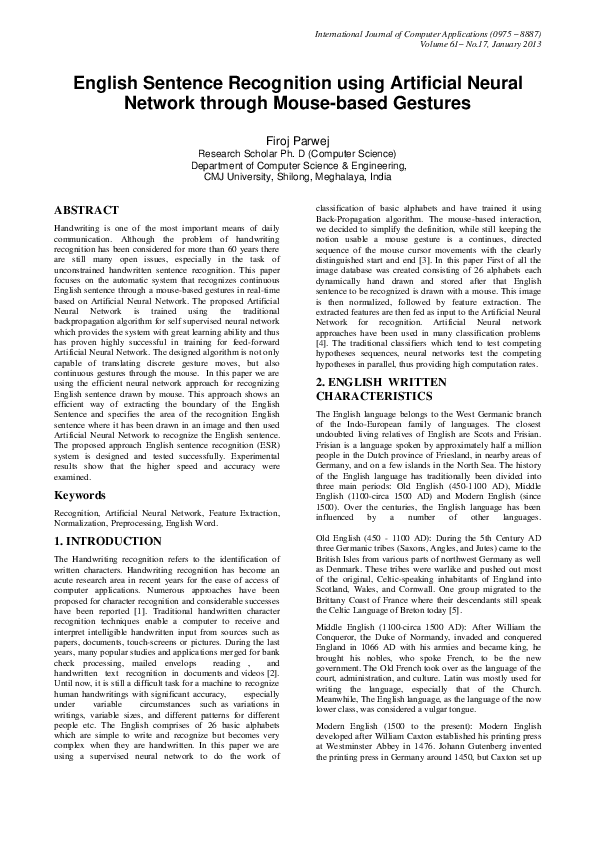 (PDF) English Sentence Recognition using Artificial Neural Network ...