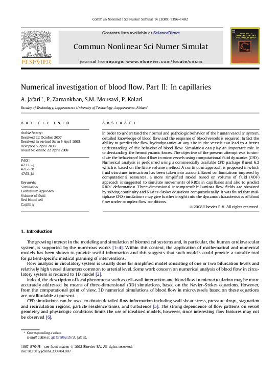 (PDF) Numerical investigation of blood flow. Part II: In capillaries