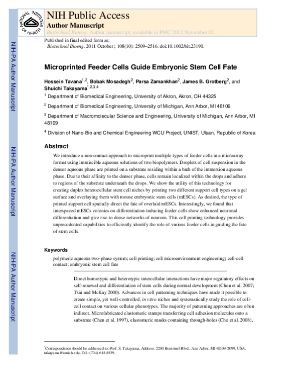 (PDF) Microprinted feeder cells guide embryonic stem cell fate