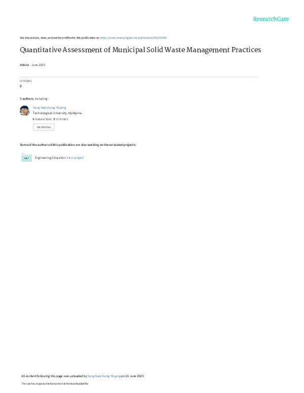 (PDF) Quantitative Assessment of Municipal Solid Waste Management Practices