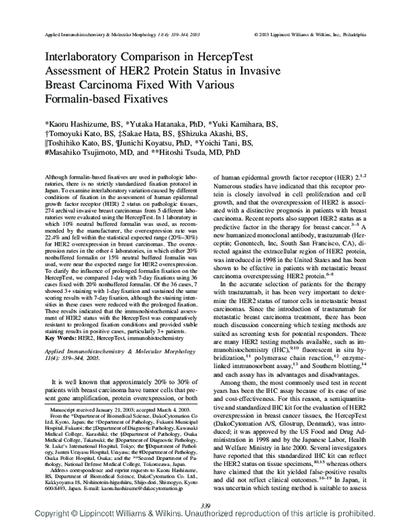 (PDF) Interlaboratory Comparison in HercepTest Assessment of HER2 ...
