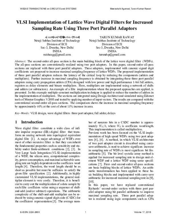 (PDF) VLSI Implementation of Lattice Wave Digital Filters for Increased Sampling Rate Using ...