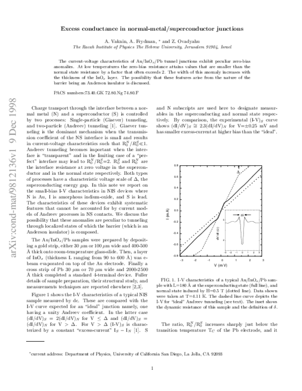Pdf Excess Conductance In Normal Metal Superconductor Junctions