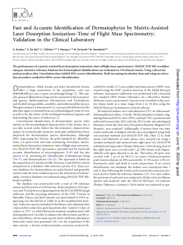 (PDF) Fast and Accurate Identification of Dermatophytes by Matrix ...