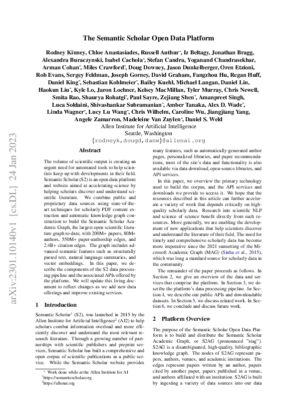 (PDF) The Semantic Scholar Open Data Platform