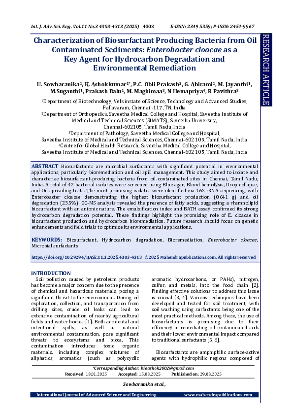 (PDF) Characterization of Biosurfactant Producing Bacteria from Oil Contaminated Sediments ...