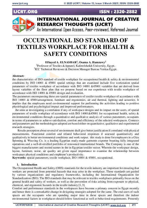 (PDF) OCCUPATIONAL ISO STANDARD OF TEXTILES WORKPLACE FOR HEALTH ...