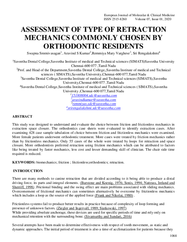 (PDF) Assessment of Type of Retraction Mechanics Commonly Chosen by ...