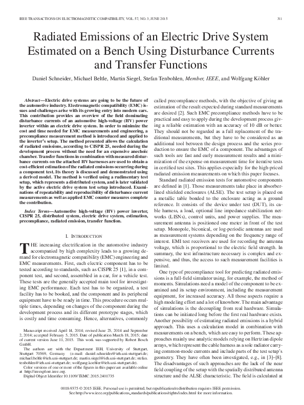 (PDF) Radiated Emissions of an Electric Drive System Estimated on a ...