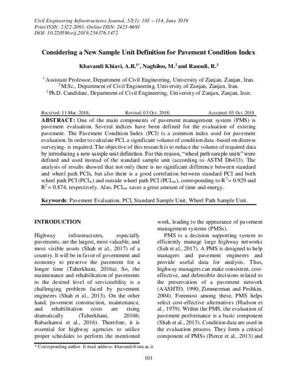 (PDF) Considering a New Sample Unit Definition for Pavement Condition Index