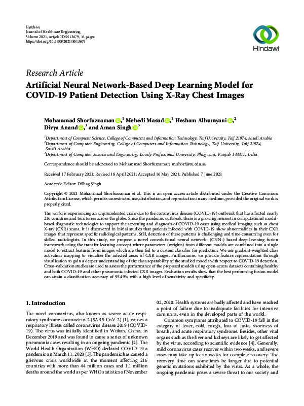 (PDF) Artificial Neural Network-Based Deep Learning Model for COVID-19 ...