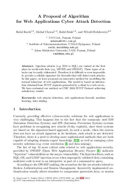 (PDF) A Proposal of Algorithm for Web Applications Cyber Attack Detection