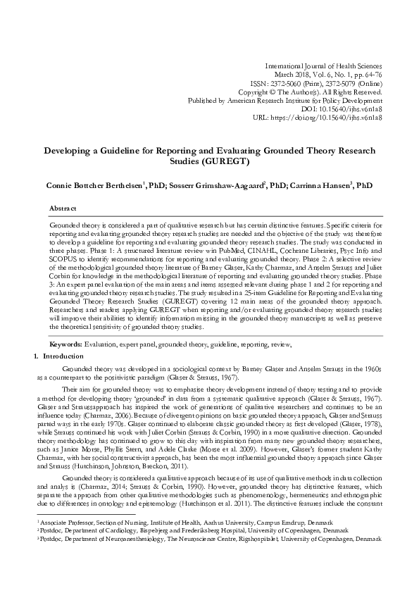 (PDF) Developing a Guideline for Reporting and Evaluating Grounded Theory Research Studies (GUREGT