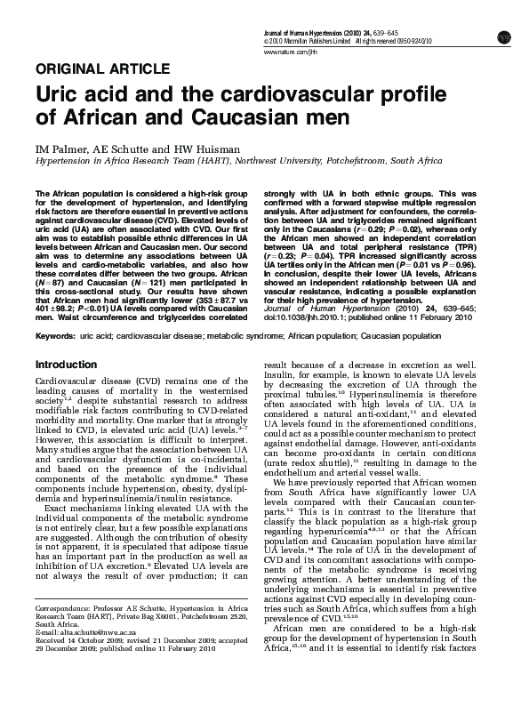 (PDF) Uric acid and the cardiovascular profile of African and Caucasian men