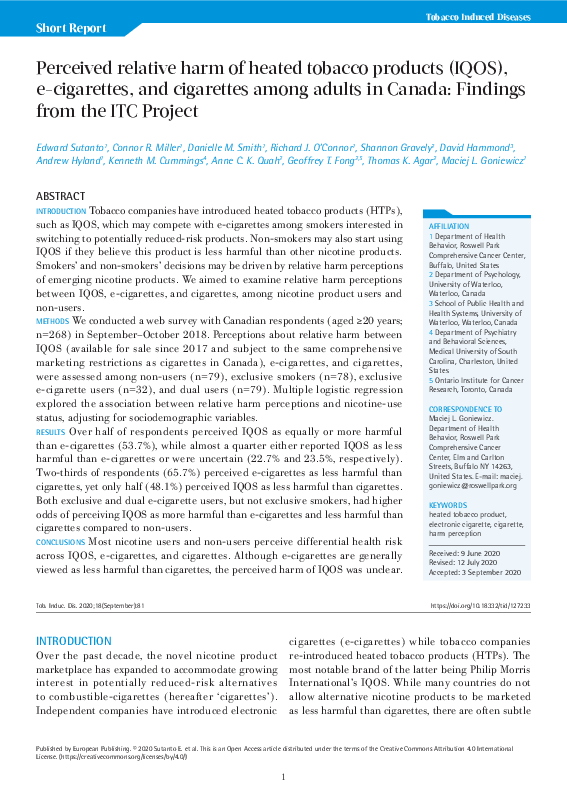 (PDF) Perceived relative harm of heated tobacco products (IQOS), e ...
