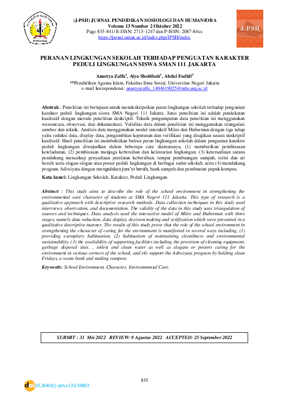 (PDF) Peranan Lingkungan Sekolah Terhadap Penguatan Karakter Peduli ...