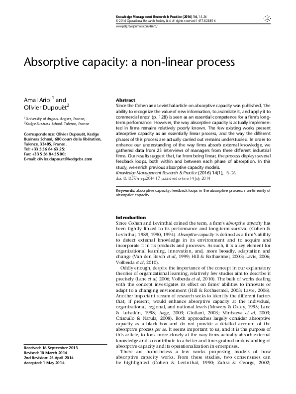 (PDF) Absorptive capacity: a non-linear process